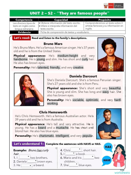 They are famous people. Interactive worksheet | TopWorksheets