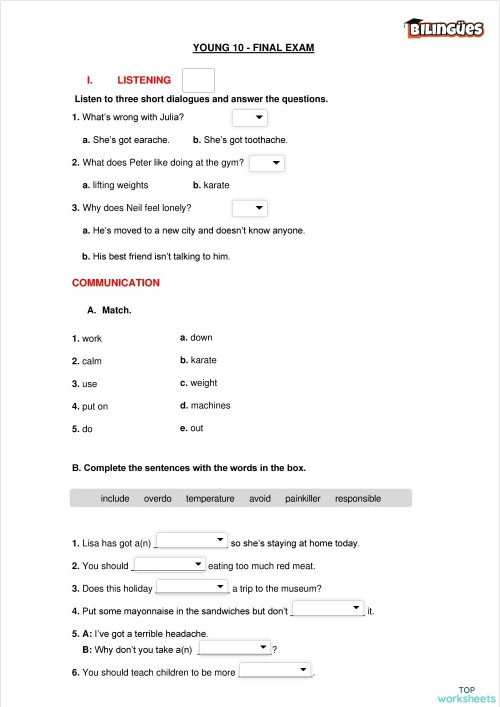FINAL EXAM YOUNG 10 - GTT3-4. Interactive worksheet | TopWorksheets