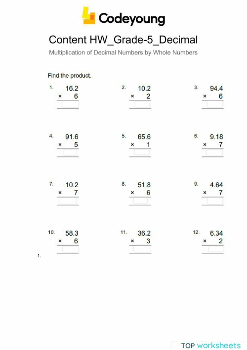 Content-HW-Multiplication of Decimal Numbers By Whole Numbers Part 2 ...