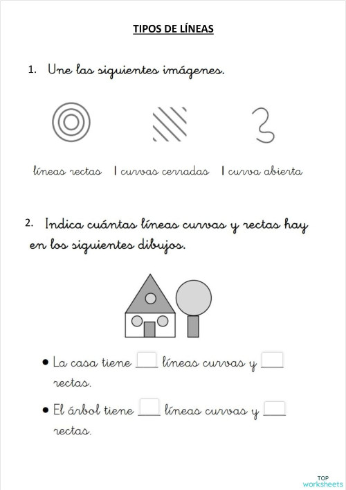 TIPOS DE LINEAS. Ficha interactiva | TopWorksheets