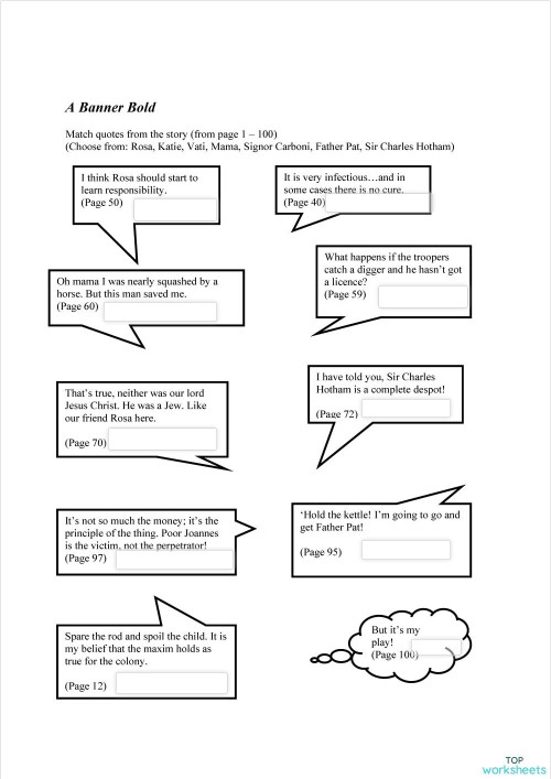 A Banner Bold Matching Quotes. Interactive worksheet | TopWorksheets