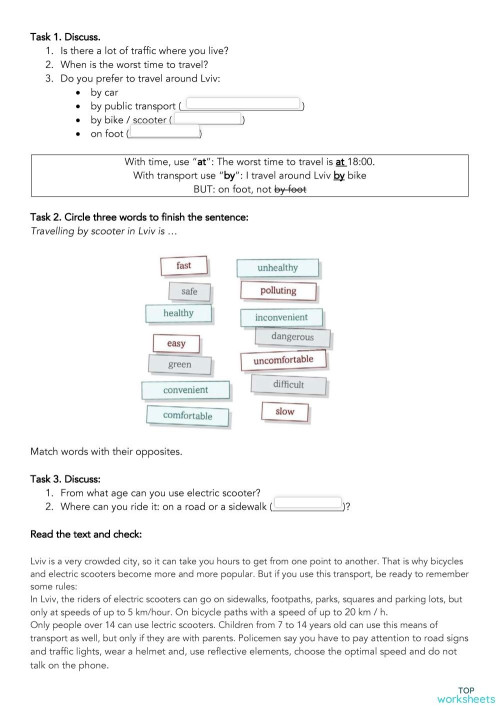 Transport and modals. Interactive worksheet | TopWorksheets