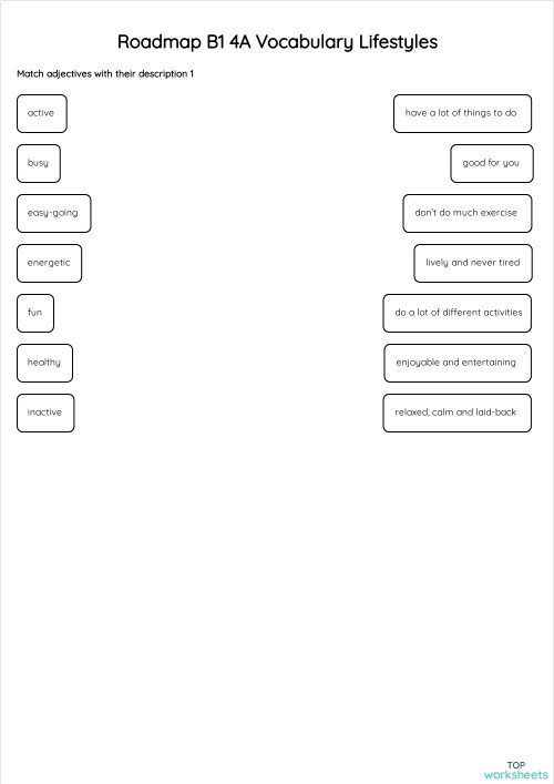 Roadmap B1 4A Vocabulary Lifestyles. Interactive worksheet | TopWorksheets