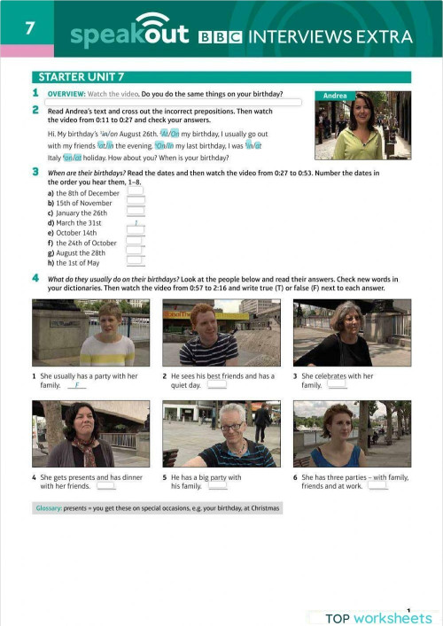 Speakout Video: Interviews Unit 7. Interactive worksheet | TopWorksheets