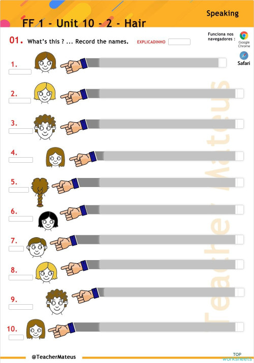 FF 1 - Unit 10 - 2 - Hair - Speaking. Interactive worksheet | TopWorksheets
