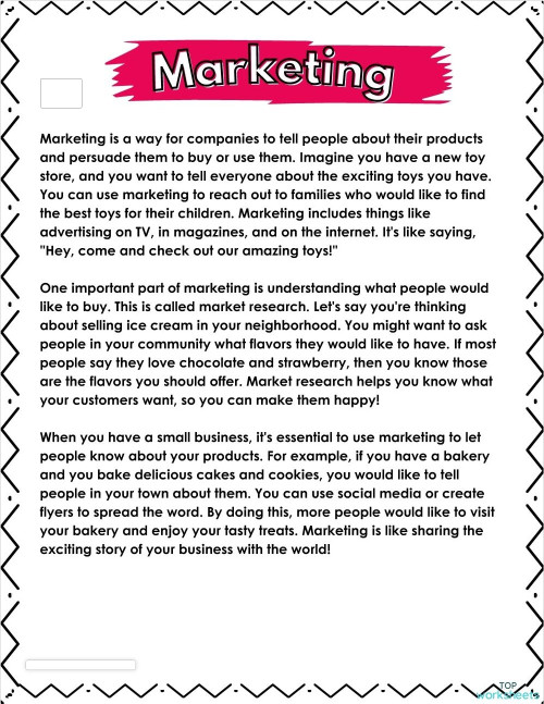 Marketing article. Interactive worksheet | TopWorksheets