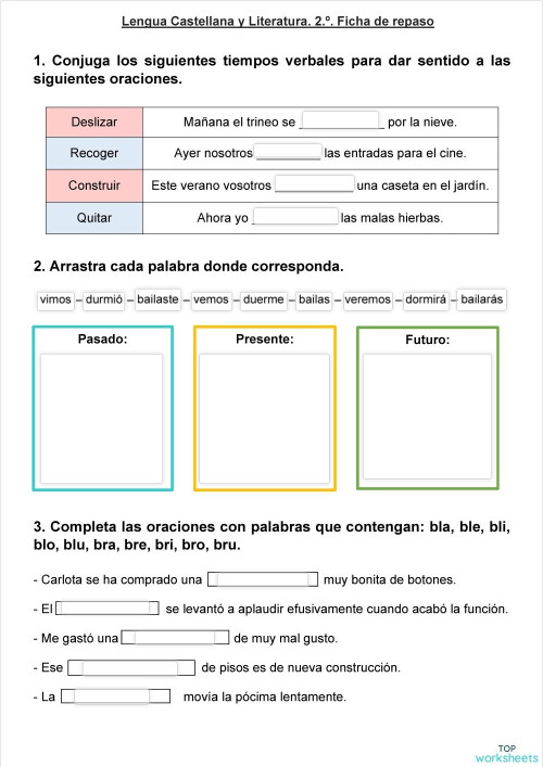 LOS TIEMPOS VERBALES. Ficha interactiva | TopWorksheets