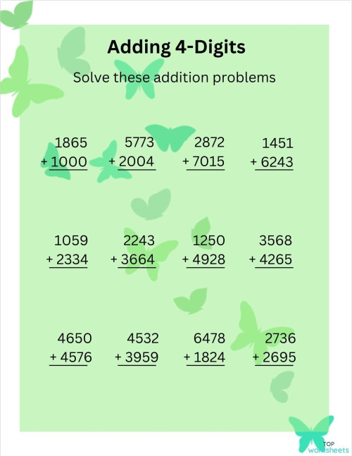 Adding 4-Digits. Interactive worksheet | TopWorksheets