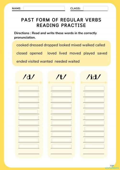 past form of regular verbs. Interactive worksheet | TopWorksheets