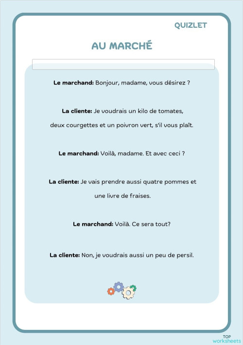 Dialogue au marché. Fiche interactive | TopWorksheets