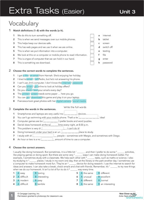 Close-Up A2 Extra Tasks Easier U3. Interactive worksheet | TopWorksheets