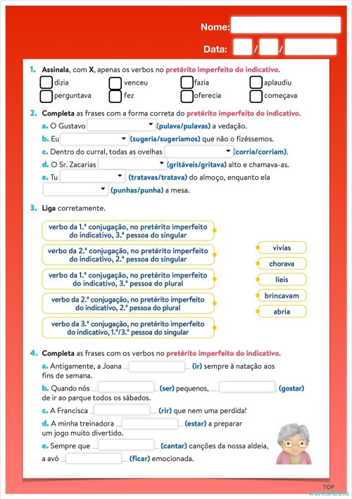 Pretérito imperfeito. Ficha interativa | TopWorksheets
