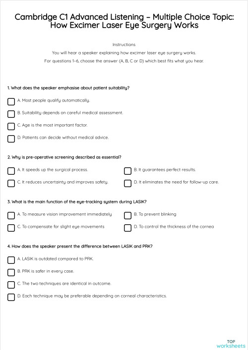 Cambridge C1 Advanced Listening – Multiple Choice Topic: How Excimer ...