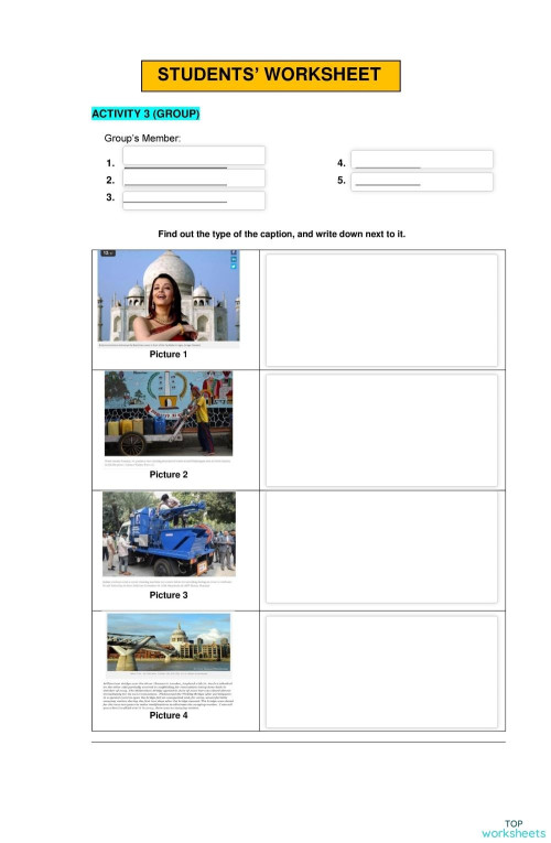 WORKSHEET 3 CAPTION (GROUP). Interactive worksheet | TopWorksheets