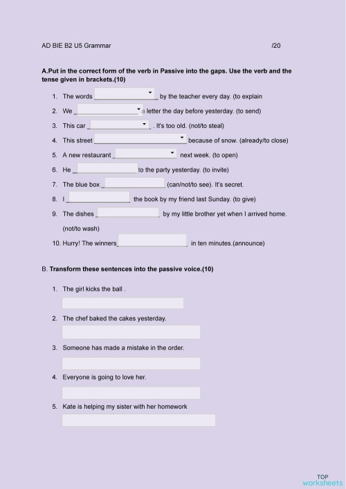 AD BIE B2 U5 Grammar. Interactive worksheet | TopWorksheets