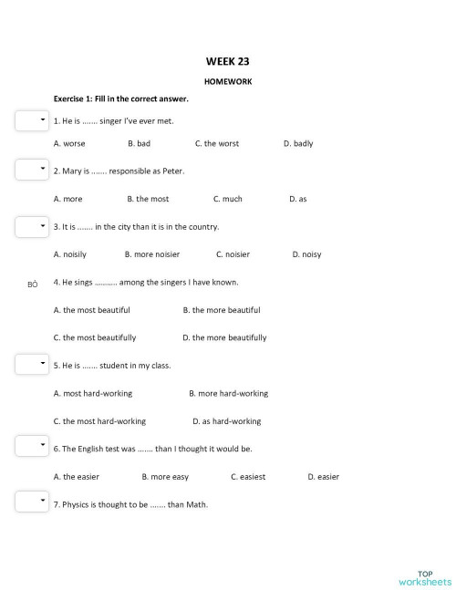 Week 23 - Homework. Interactive worksheet | TopWorksheets