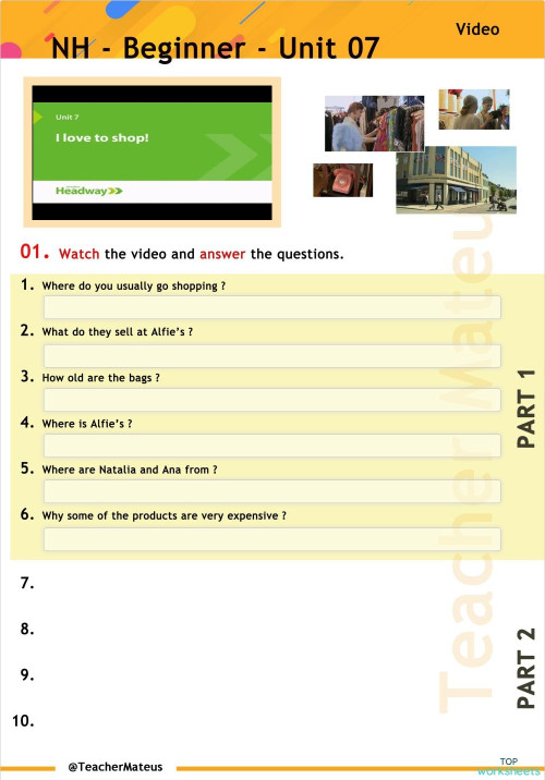 VIDEO - NH - Beginner - Unit 07. Interactive worksheet | TopWorksheets