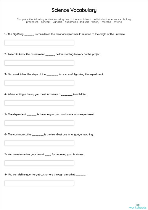 Science Vocabulary. Interactive worksheet | TopWorksheets