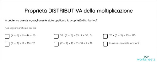 Proprietà DISTRIBUTIVA della moltiplicazione. Scheda interattiva ...