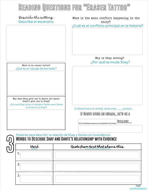 Reading questions for "Eraser Tattoo". Interactive worksheet ...