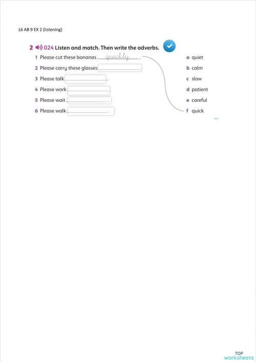 6th L6 U1 AB 9 - 2 listening. Interactive worksheet | TopWorksheets
