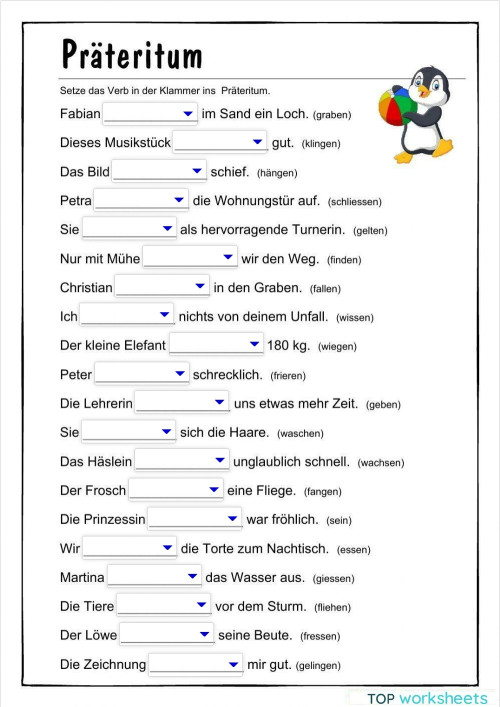 Präteritum. Interaktives Arbeitsblatt | TopWorksheets