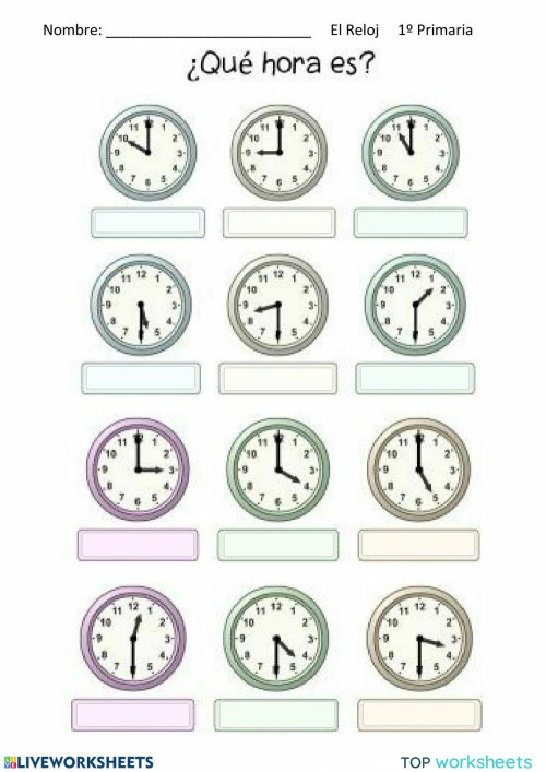 Reloj en punto y medio. Ficha interactiva | TopWorksheets