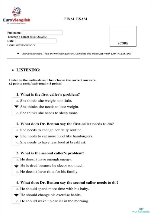 FINAL EXAM I4 - WE. Interactive worksheet | TopWorksheets
