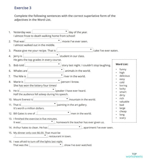 Superlative worksheet. Interactive worksheet | TopWorksheets