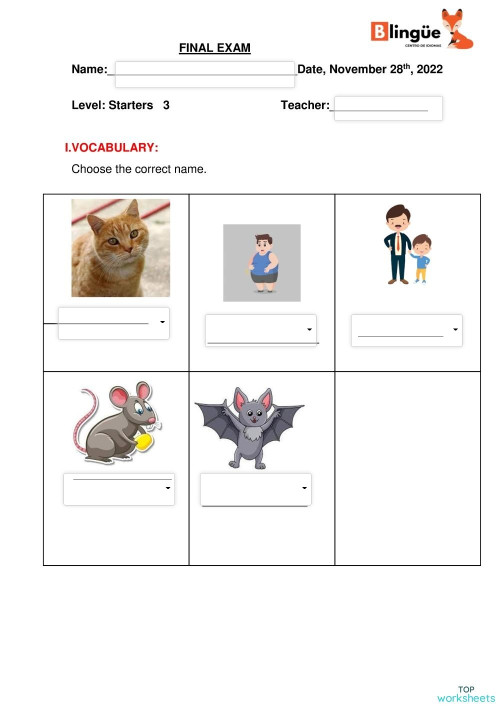 fINAL EXAM STARTERS 3. Interactive worksheet | TopWorksheets