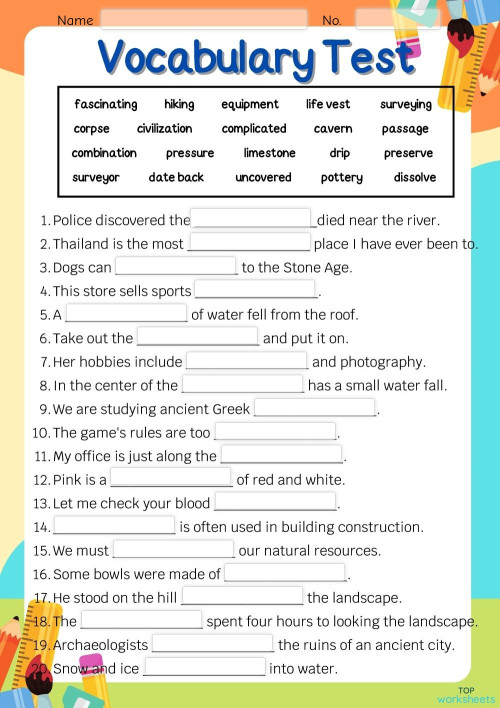 Vocabulary Test1. Interactive worksheet | TopWorksheets