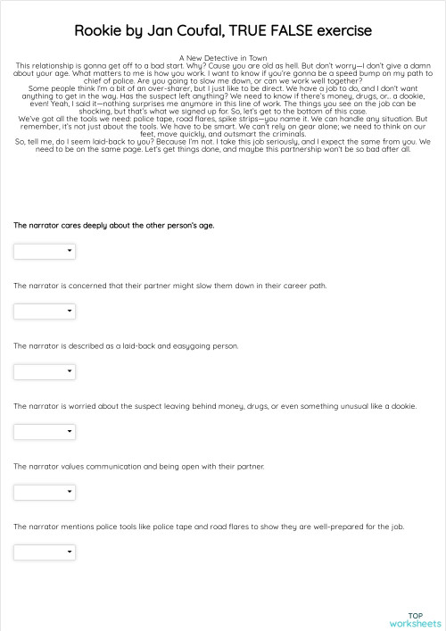 Rookie by Jan Coufal, TRUE FALSE exercise. Interactive worksheet ...