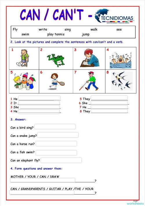 Use of can/can´t. Interactive worksheet | TopWorksheets