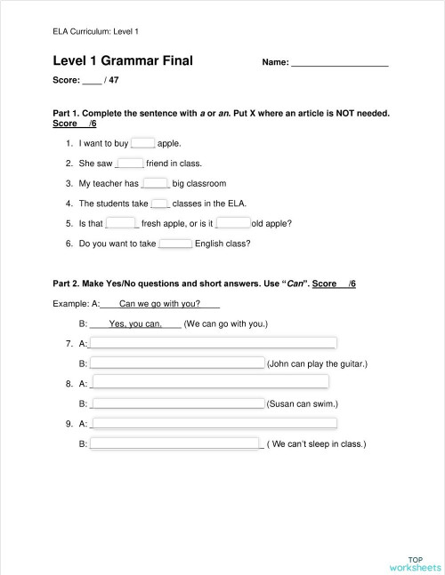 Grammar module 7 Final exam A1. Interactive worksheet | TopWorksheets
