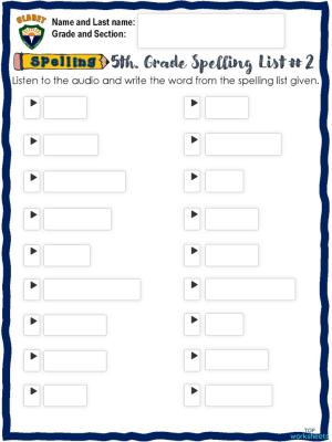 5th. grade Spelling 2. Interactive worksheet | TopWorksheets