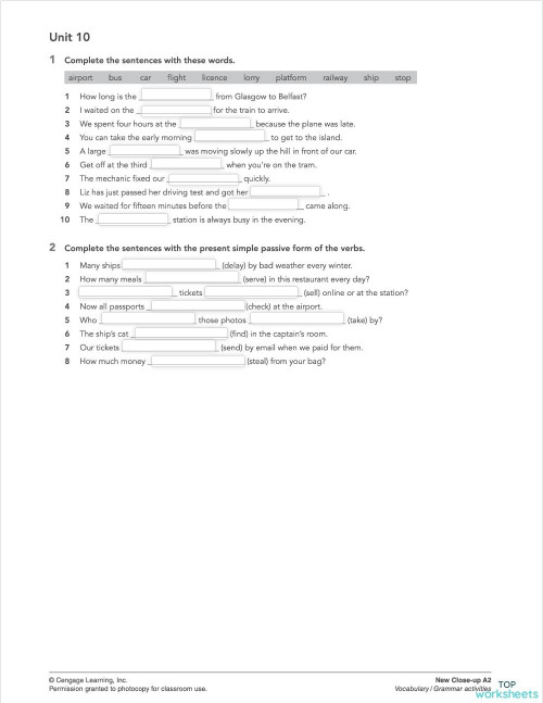 Close-Up A2 Extra Tasks Vocab&Grammar U10. Interactive worksheet ...