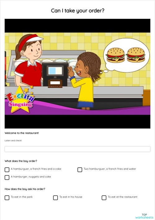 Can I take your order?. Interactive worksheet | TopWorksheets