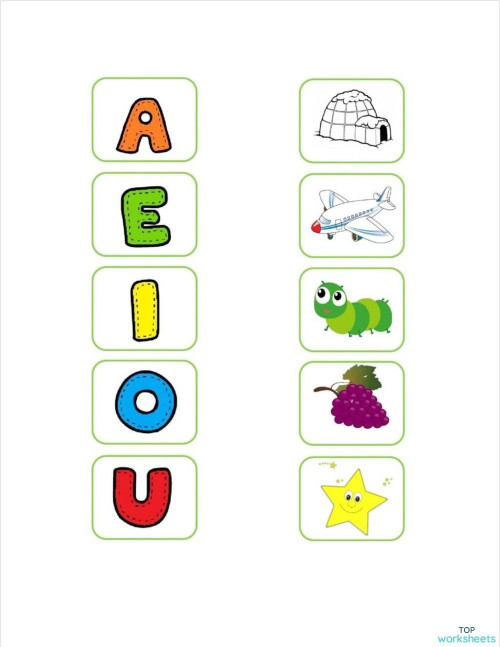 Vocales: fichas interactivas y ejercicios online | TopWorksheets