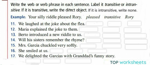 Transitive and Intransitive Verbs. Interactive worksheet | TopWorksheets