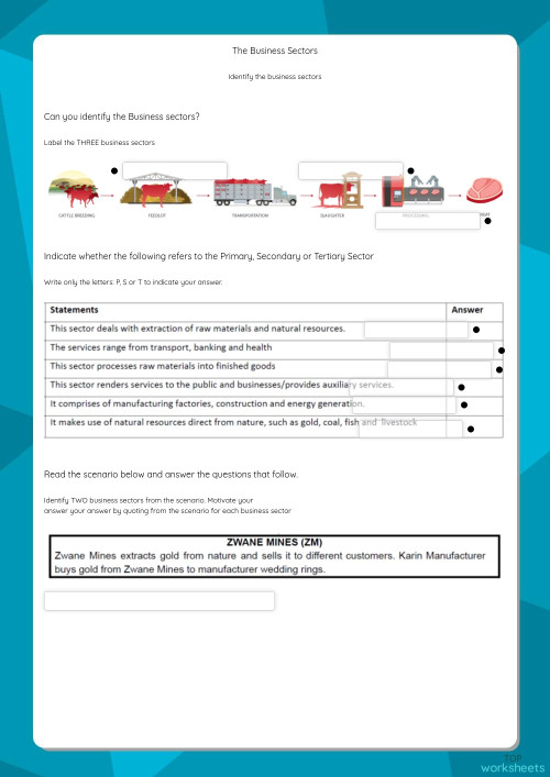 The Business Sectors. Interactive worksheet | TopWorksheets