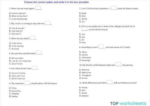 Multiple choice B2. Interactive worksheet | TopWorksheets