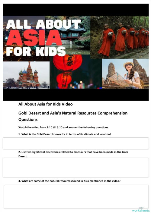 All about Asia for Kids video questions 2. Interactive worksheet ...