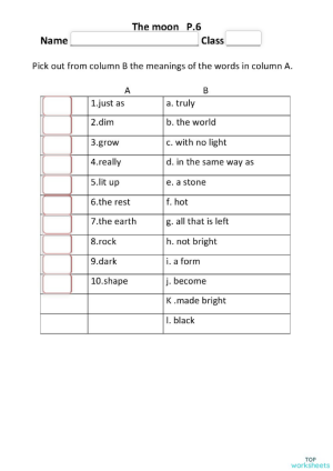 The moon ( Active ) P.6. Interactive worksheet | TopWorksheets