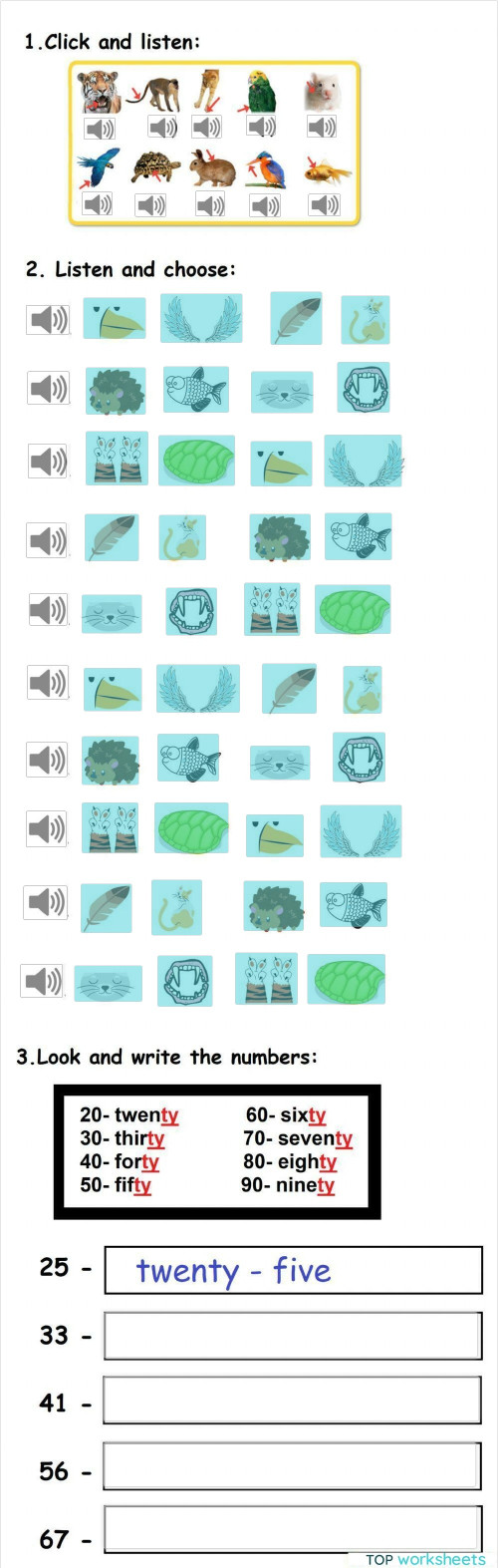 EN3-U2-Animals. Interactive worksheet | TopWorksheets