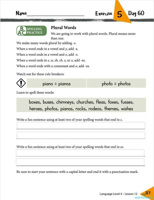 Lesson 12: Spelling Practice Pg 127-128 Ex 5. Interactive worksheet ...