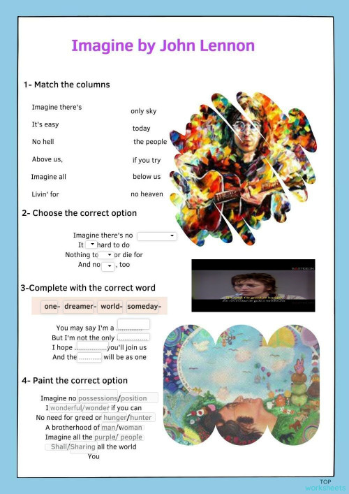 Imagine John Lennon. Interactive worksheet | TopWorksheets