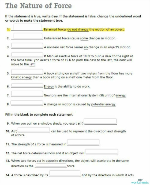 The Nature of Force (Lesson Quiz)(Ch4L3). Interactive worksheet ...