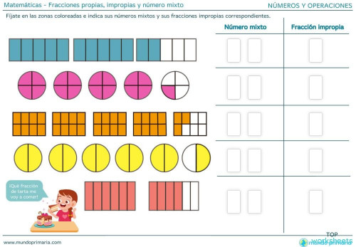 Actividad con nota (fracción impropia y número mixto). Ficha ...