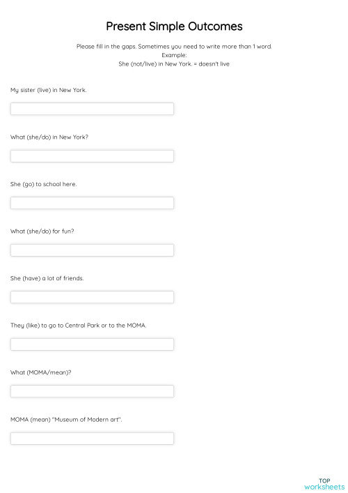 Present Simple Outcomes. Interactive worksheet | TopWorksheets