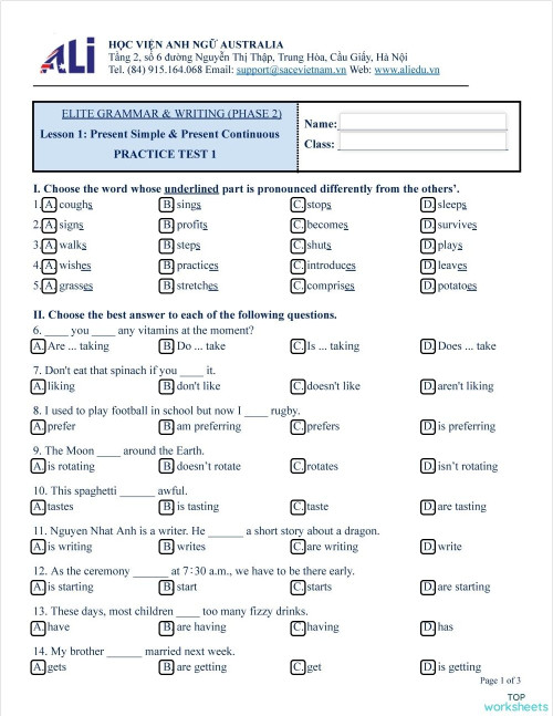 2EGK_L1_PRACTICE TEST 1. Interactive worksheet | TopWorksheets